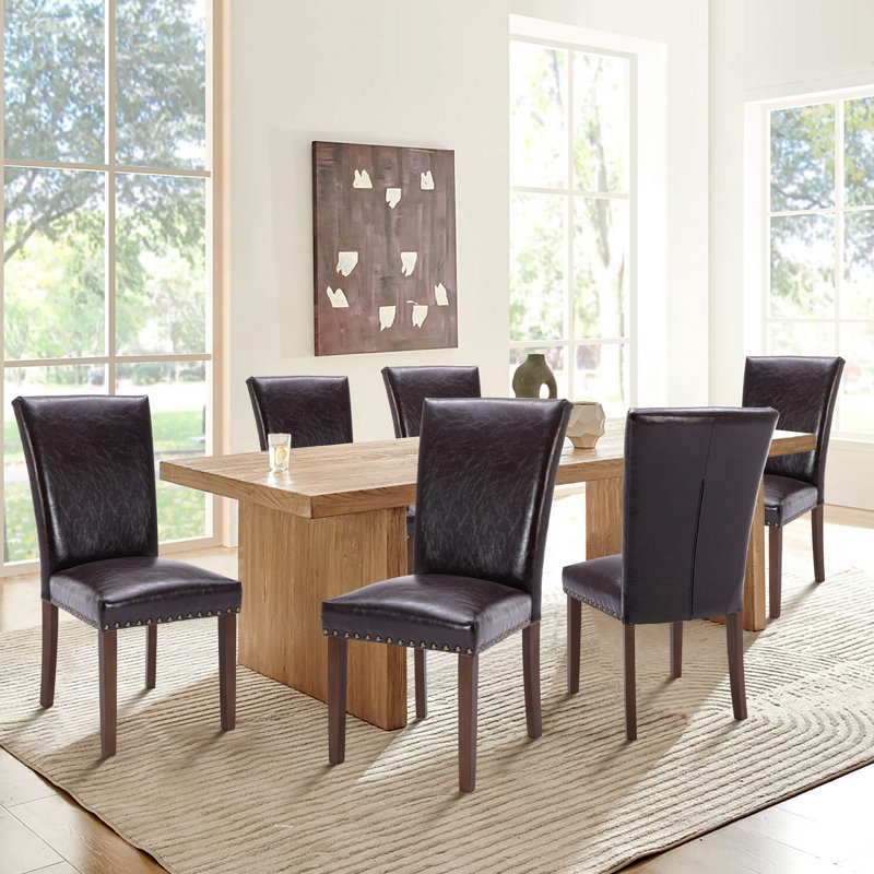 Aphina PU Leather Parsons Dining Chair Side Chair Set of 6 Lark Manor Upholstery Color Black Faux Leather